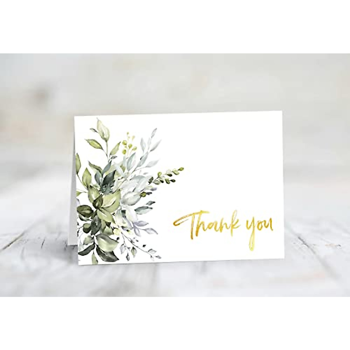 Thank You Cards with Envelopes & Stickers - Gold Foil Greenery (Bulk 32-Pack), Watercolor Eucalyptus Thank You Blank Notes For Engagement, Wedding, Baby Shower, Graduation, Bridal, Business, Anniversary
