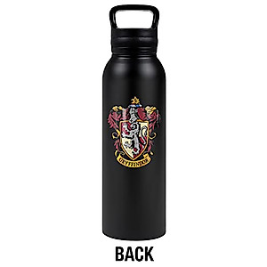 Harry Potter OFFICIAL Gryffindor Crest 24 oz Insulated Canteen Water Bottle, Leak Resistant, Vacuum Insulated Stainless Steel with Loop Cap, Black