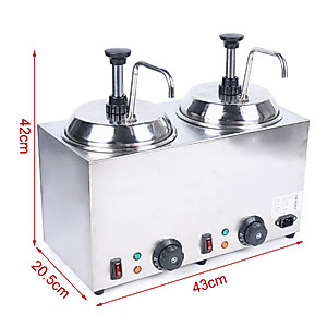 Electric Cheese Dispenser, 2l*2 Capacity Hot Fudge Warmer ，Cheese Dispenser Warmer with Pump ，Stainless Steel Hot Cheese Dispenser for melting melted butter, fudge, cheese, caramel, butter topping