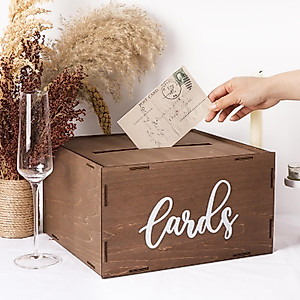 OurWarm Wedding Card Box with Lid, Wood Gift Card Box for Wedding Reception, Rustic Envelope Money Box for Wedding Party Birthday Bridal Shower Baby Shower Graduation Decorations (11.6x10.4x6.5 inch)