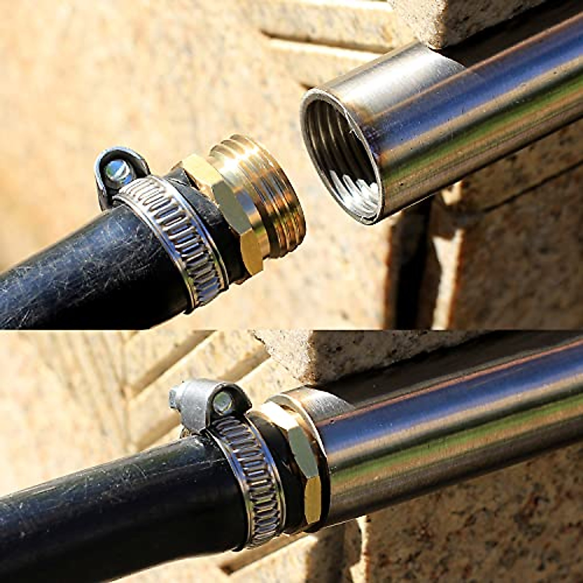 YELUN Solid Brass Garden Hose Repair kit Connector with Stainless Steel Clamps, Male Adapter/Female Garden Hose Swivel Fitting… (3/4" Barb x 3/4" Male -2 Sets)