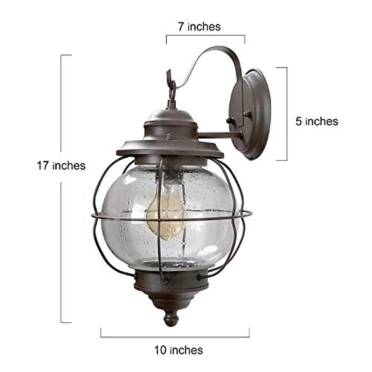 LNC Exterior Porch Light Fixture,17" Large Size Globe Seeded Glass & Metal Cage Frame for Garage, Hallway and Patio, Rustic Bronze Outdoor Wall Sconce