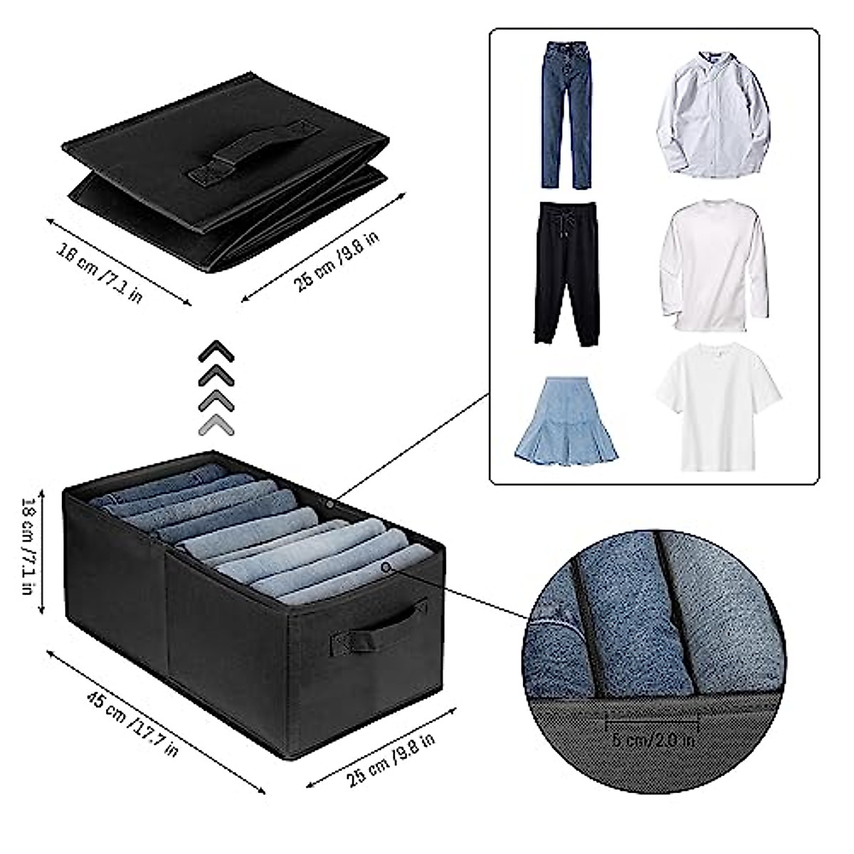 Augfox Set of 3 Tshirt Organizer - 9 Grid Large Size Drawer Organizer Clothes, Versatile Clothes Organizer for Jeans, Pants, Tshirts and More (Black, 17.7" L x 9.8" W x 7.1" H)
