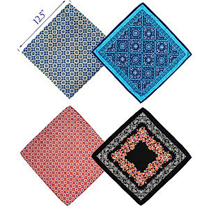 ZENXUS Printed Pocket Squares 8-Pack, plus 3 Folds Holder, Penetrating Printed Men's Handkerchiefs, Sewn by Hand