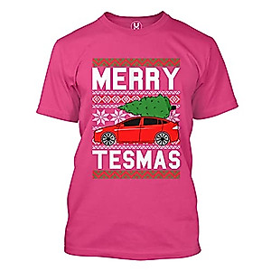 Merry Tesmas Red Car - Christmas Tree Men's T-Shirt (Pink, Medium)