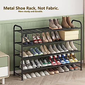 LINZINAR Shoe Rack 4 Tier Storage Organizer for Closet Entryway Metal Black