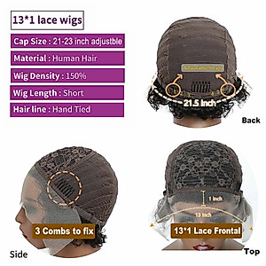 INSTASTYLE Short Curly Pixie Cut Lace Front Wigs 6 inch, 13X1 Human Hair HD Lace Front Wigs Plucked for Black Women 6 Inch, Natural Black