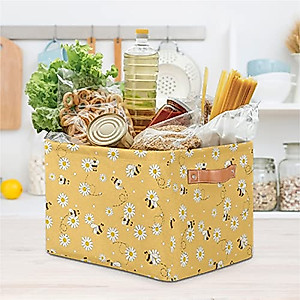 Large Storage Bin Animal Bees Collapsible Storage Basket with Handles,Daisy Flower Laundry Basket Hamper Organizer Foldable Storage Box for Toys Bedroom Kids Room Nursery Dorm Set of 1