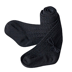 Baby Girls Tights Cotton Baby Leggings Bowknot Cable Knit Tights for Toddlers Infant Stockings 1-2T Black