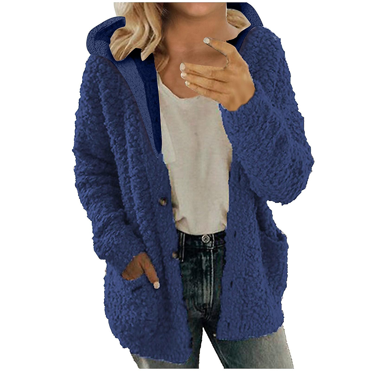 SHOPESSA my orders womens sherpa fleece jacket with hood open front button down jacket coat fluffy fuzzy cardigan thermal fuzzy long sleeve womens top deals of the day clearance prime lightning deals