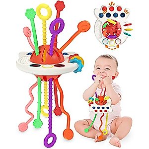 Yetonamr Baby Sensory Montessori Toy for 6-12-18 Months, Pull String Silicone Teething Toy, Educational Bath Learning Birthday Gift Travel Toy for 1 2 3 Year Old Boy and Girl Infant Toddlers