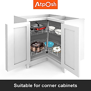 Atposh 28" Kidney Chrome Lazy Susans Kitchen Corner Cabinet Organizer (Not Cabinet Door) 270° 2 Shelf Rotating Storage Rack (28 Inch)