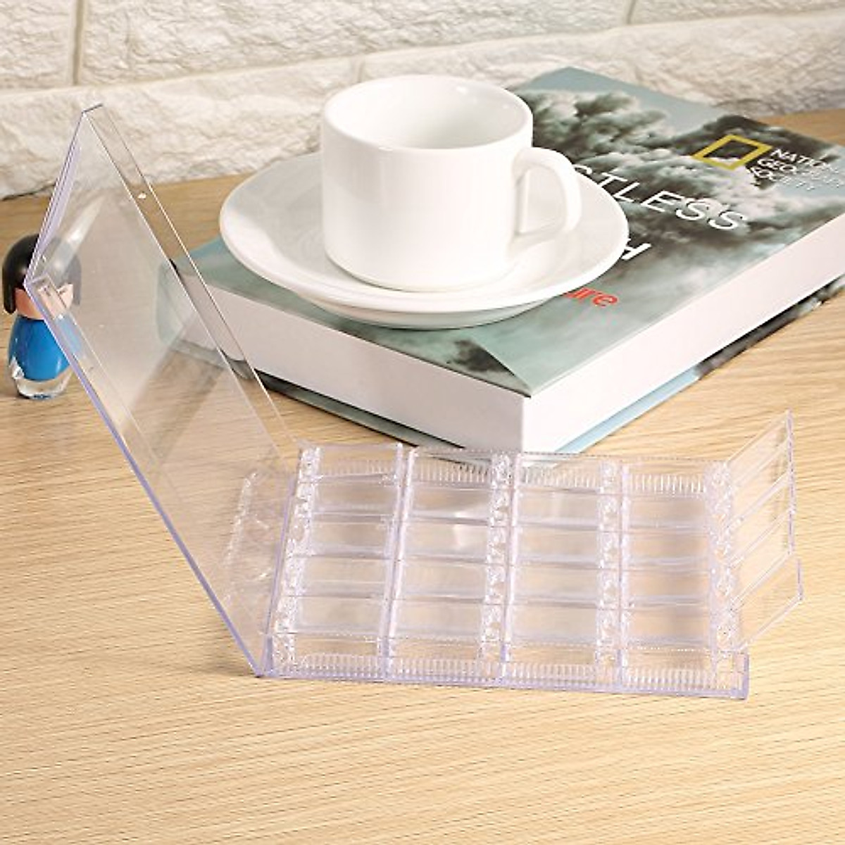 Fishlor Bead Container, 20 Grids Transparent Acrylic Nail Art Decorations Storage Box Rhinestone Beads Container Case