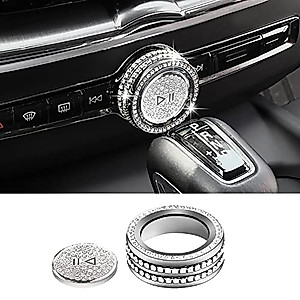 yboueo 2pcs Bling Crystal Control Sound Switch Knob Head Decorative Sequin Cap Cover Decal Trim Fit for Volvo S60 V60 2023-2020/ XC60 2023-2018/ XC90 2023-2015/ S90 /V90