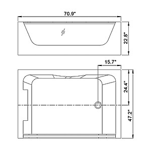 71" Acrylic Whirlpool Bathtub 2 Person, Alcove Soaking SPA Double Ended Tub Hydromassage Rectangular Water Jets with Computer Panel, Air Bubble, Light, UL Certified, White (Q411)