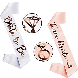 6+1 Pack Bride to Be Sash Set for Team Bridal Shower Bachelorette Party Decorations Wedding Engagement Party Favors White Sash with Rose Gold Foil Lettering
