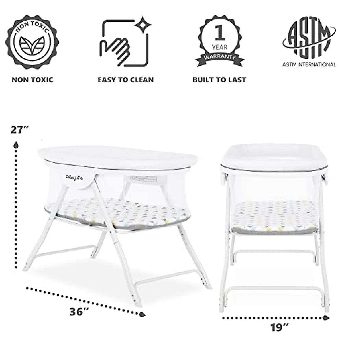 Dream On Me Poppy Traveler Portable Bassinet in White and Grey, Lightweight, Spacious and Convenient Mesh Design, JPMA Certified, Easy to Clean and Fold Baby Bassinet - Carry Bag Included