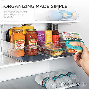 Clear Refrigerator Organizer Bins - 2 Pack Large Sized (8.25" x 12.5") Clear Bins for Fridge with Liners, Containers for Fridge and Freezer, Multipurpose Storage for Kitchen, Office, Bathroom (Blue)
