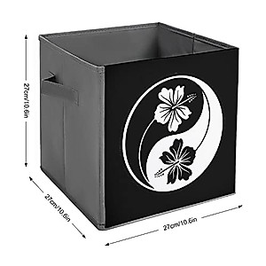 Yin Yang Hibiscus Storage Bin Foldable Cube Closet Organizer Square Baskets Box with Dual Handles