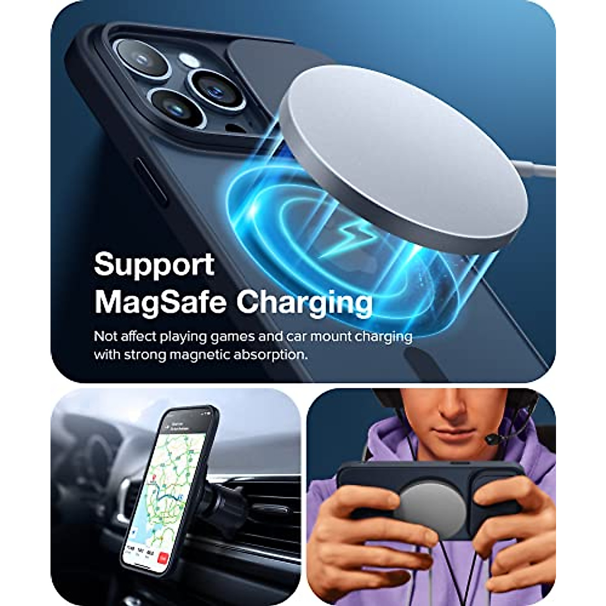 Tongate Magnetic Case for iPhone 14 Pro Max Case with Sliding Camera Cover, [Compatible with Magsafe] [10FT Military Drop Protection], Slim Fit Shockproof Matte Case with Screen Protector 6.7", Black