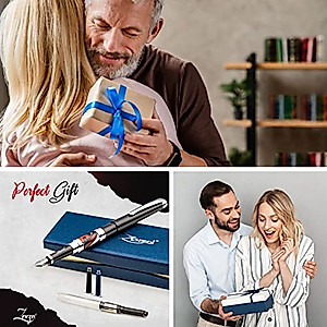 ZenZoi Black Fountain Pen Fine Nib - Beautiful Luxury Pen For Men Or Women With German Schmidt Nib, Converter, 2 Ink Refills (Blue & Black) & Pen Gift Box. Nice, Executive Pens For Smooth Writing