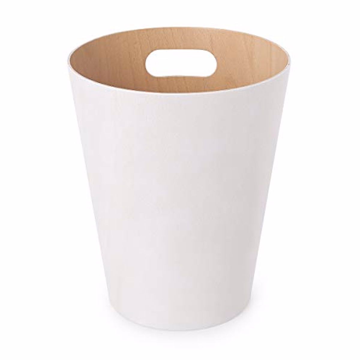 Umbra Woodrow, 2 Gallon Modern Wooden Trash Can Wastebasket or Recycling Bin for Home or Office, White