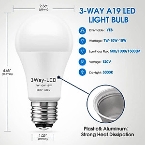 Briignite 3 Way LED Light Bulbs, 3 Way Light Bulbs 50 100 150W Equivalent Daylight 5000K A19 Light Bulbs E26 Base, Three Way Light Bulbs Indoor 3-Way Light Bulbs for Reading, 2 Pack