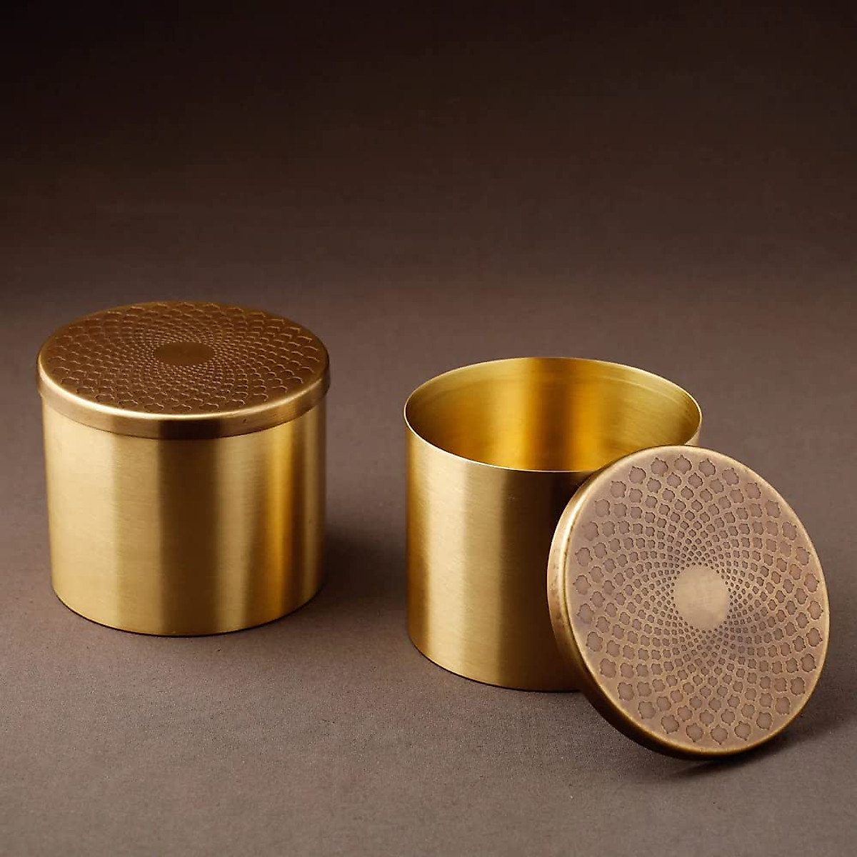 Acewood Brass Canister with tray dry fruit box nuts box dry fruit tray gift box Dry Fruit Containers Multi Utility Storage Containers set of 2., Golden