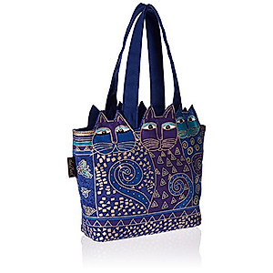 Laurel Burch Tote Zipper Top, 12 by 3-1/2 by 8-1/2-Inch, Tres Gatos, Blue/Gold