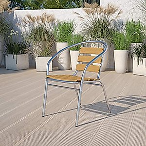 Flash Furniture Commercial Aluminum Indoor-Outdoor Restaurant Stack Chair with Triple Slat Faux Teak Back