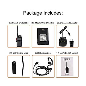 Retevis H-777S Walkie-Talkies Long Range,Rechargeable Two Way Radio,2 Way Radio with Earpieces,VOX Long Antenna Crisp Voice for Adults Gift Hunting Camping Outdoor Biking(2 Pack)
