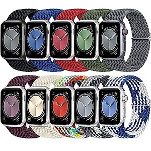 Getino 10 Pack Braided Stretchy Compatible with Apple Watch Band Women 38mm 40mm 41mm 42mm 44mm 45mm 46mm 49mm, Sport Nylon Elastic Solo Loop iWatch Strap Men for iWatch Ultra 2 SE Series 10 9 8 7 6 5