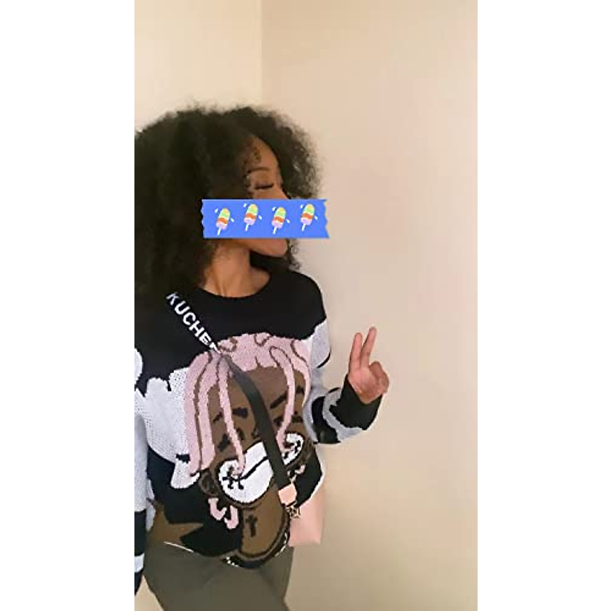 Cartoon Anime Knitted Sweater Men Winter Oversized Men's Rock Hip Hop Rap Pullover Women Jumper Ugly Sweater (Black,L,Large)