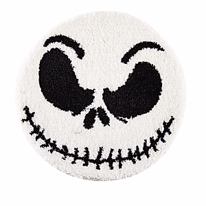 Jack Skellington Halloween Round Bathroom Rugs Mat 2ft, Non-Slip Machine Washable Soft Absorbent Shaggy Bath Rug The Nightmare Before Christmas Spooky Creepy Cute Halloween Bathroom Shower Floor Mat