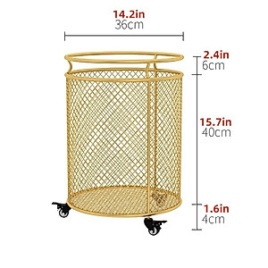 YDKJWB Metal Laundry Basket with Wheels, Round Mesh Dirty Clothes Hamper, Gold/Black/White Laundry Hamper, Storage Basket for Bathroom, Laundry Room, Living Room, Bedroom (Color : Gold)