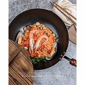 BIELMEIER Wok Pan 12.5", Woks and Stir Fry Pans with lid, Carbon Steel Wok with Cookware Accessories, Wok with Lid Suits for all Stoves(Flat Bottom Wok)