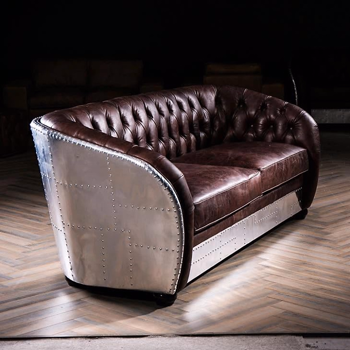 NauticalMart Leather Sofa with 3 Seats Aviator Aluminum Loveseat Sofa Home & Living Room Furniture