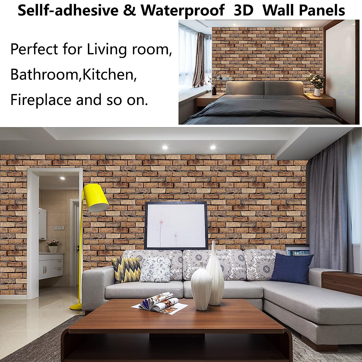 Veczom 3D Wall Panels Peel and Stick 3D Brick Wallpaper Peel and Stick Interior Wall Décor,10 Pack Waterproof Wall Panel PVC Stone Wall Panels for Living Room,Lobby Bedroom Hotel Office Decoration