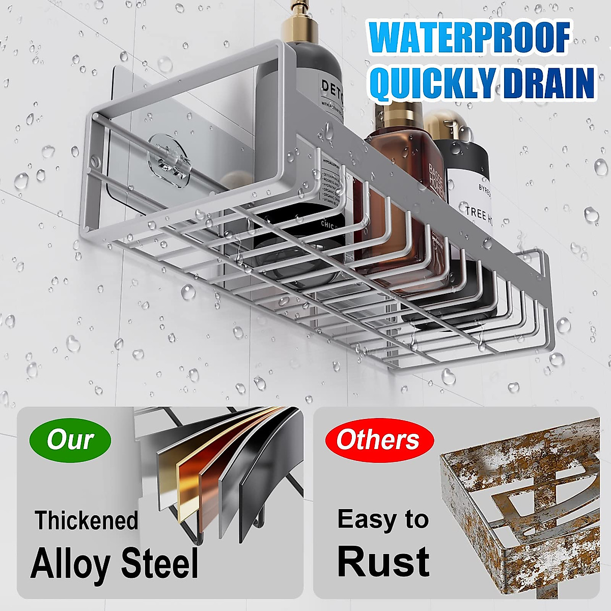 Kayfia Shower Caddy 6 Pack Large Capacity Adhesive Shower Shelves Bathroom Shower Organizer No Drilling Wall Mounted Shampoo Holder Shower Storage Rack for Inside Shower (Silver Grey)