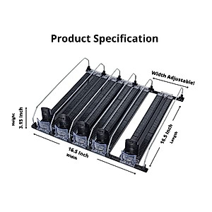 Shardified Drink Organizer for Fridge, Self-Pushing Beverage Organizer for Refrigerator, Width Adjustable Soda Can Pusher Glide, Beer Water Bottle Storage for Pantry, Glossy-Black, 5-Row