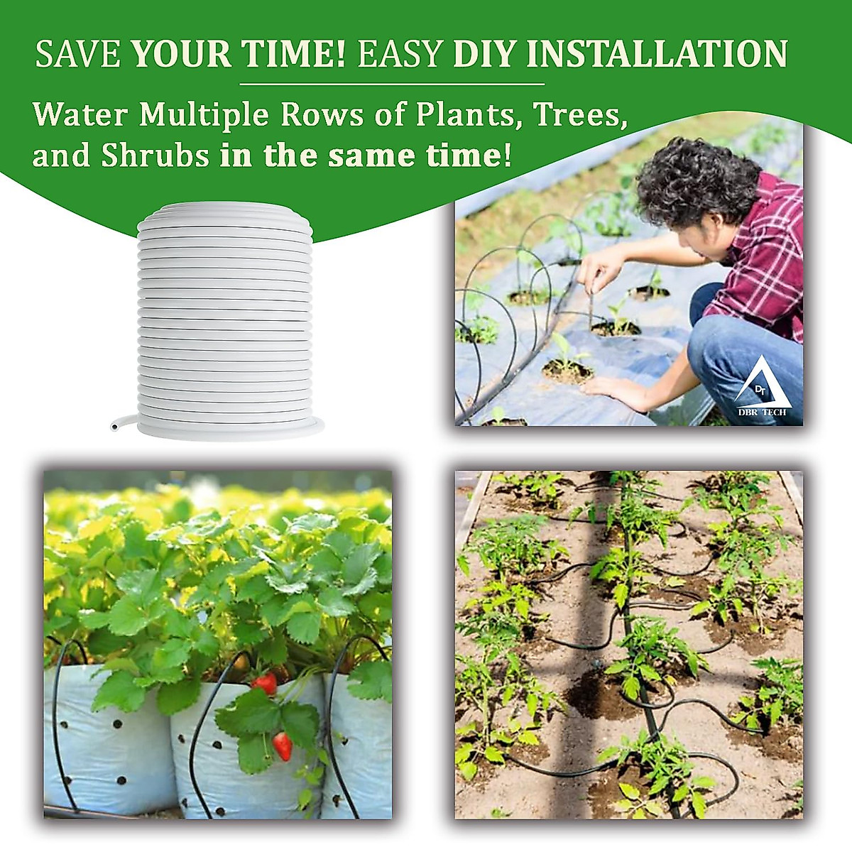 1/4 Drip Irrigation Tubing, 200 Feet, Flexible PVC Plastic Drip Irrigation Hose for Gardening, Misting, Hydroponics and DIY Landscape Garden Projects, Blank Distribution Tubing (200ft, White)