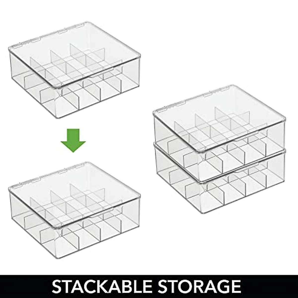 mDesign Plastic Stackable Tea Bag Organizer Storage Bin with Lid for Kitchen Cabinets, Countertops, Pantry - Container Holds Beverage Bags, Cups, Pods, Packets, Condiment Accessories - Clear