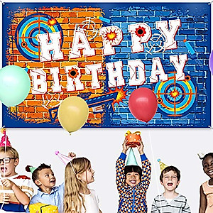 Dart Battle Gun Happy Birthday Backdrop Birthday Party Supplies Backdrop Dart Battle Gun Backdrop Dart Battle Target Water Gun Backdrop for Boy's Birthday Party Themed Party Decorations