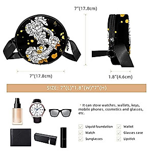 Snake Flowers Crossbody Bag for Women Teen Girls Round Canvas Shoulder Bag Purse Tote Handbag Bag