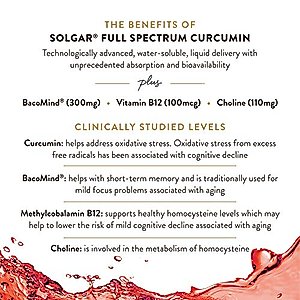 Solgar Full Spectrum Curcumin Brain Works, 90 Licaps - Support Memory Recall, Focus, Cognitive Function - Antioxidant Support - Curcumin, BacoMind, Choline, Vitamin B12 - Non-GMO, Vegan - (Pack of 2)
