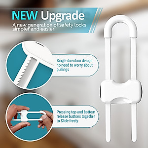 Child Adjustable Strap Lock, Sliding U Shaped Baby Safety Latch for Drawers, Cabinets, Oven, Toilet Seat, No Tool, No Drilling Needed, Super Strong 3M Adhesive