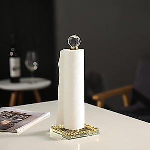 Gold Glitter Crystal Paper Towel Holder countertop Thick Shelf Gorgeous Large Gold and Silver Diamond Decoration Mother's Day Housewarming Party Gift Guest Restaurant Kitchen bar (Golden)