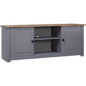 vidaXL Solid Pine Wood TV Stand - Panama Range - Gray, Retro Design, Ideal for Living Room, 47.2"x15.7"x19.7" with 2 Doors, 2 Compartments, Scandinavian Style