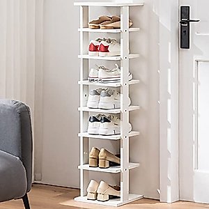 YOUDENOVA 7 Tiers Vertical Shoe Rack, Wooden Shoe Storage Stand, Space Saving Vertical Shoe Organizer, Entryway Shoes Tower, Modern Shoe Rack Organizer
