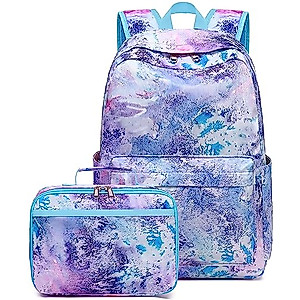 CAMTOP Girls Backpack with Lunch Box Lightweight Waterproof Preschool Kindergarten Elementary School BookBag Set(Marble Purple)